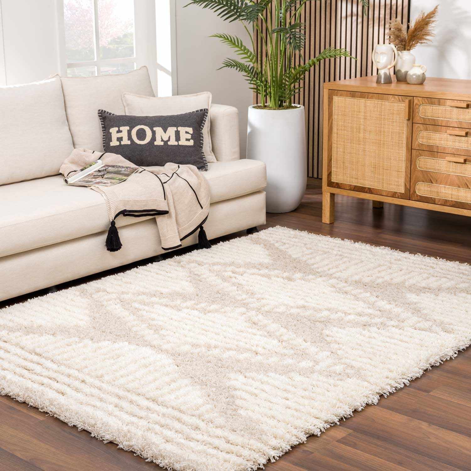 Hauteloom Igor Shag Rug - Boho Style - High Pile Carpet - Light Brown ...