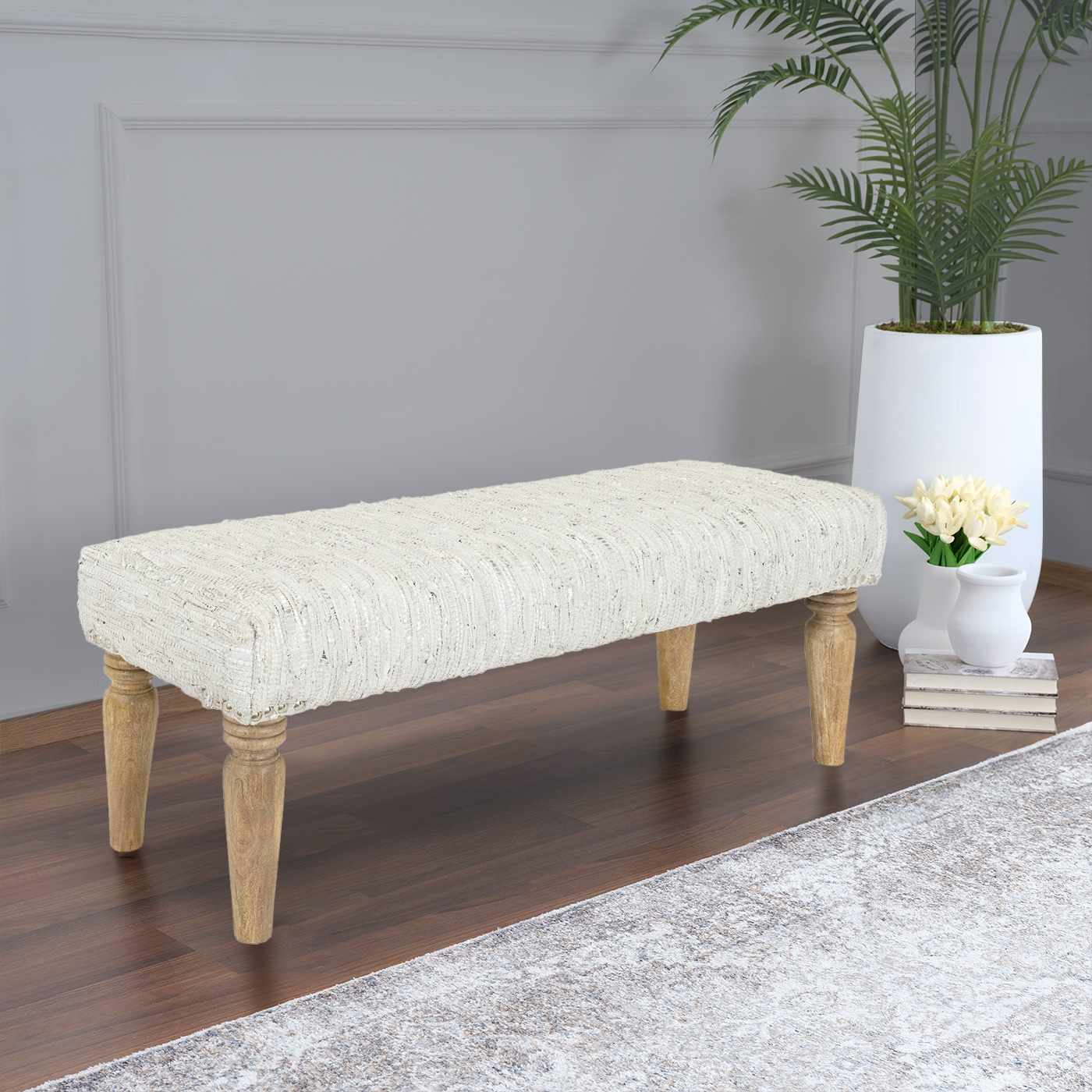Noble House Anamta Handcrafted Boho Fabric Rectangular Bench, Gray ...