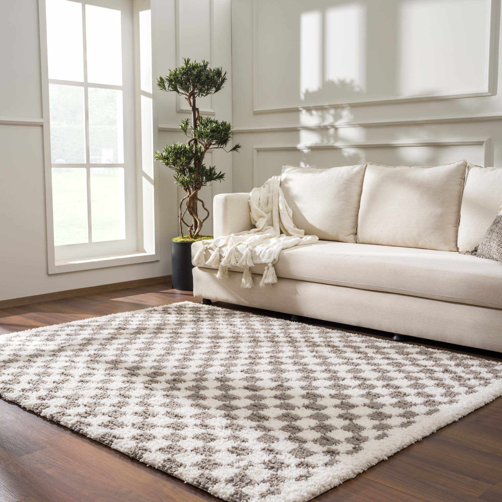 Hauteloom Kieu Contemporary Checkered Fluffy Shag Runner Rug - Modern ...