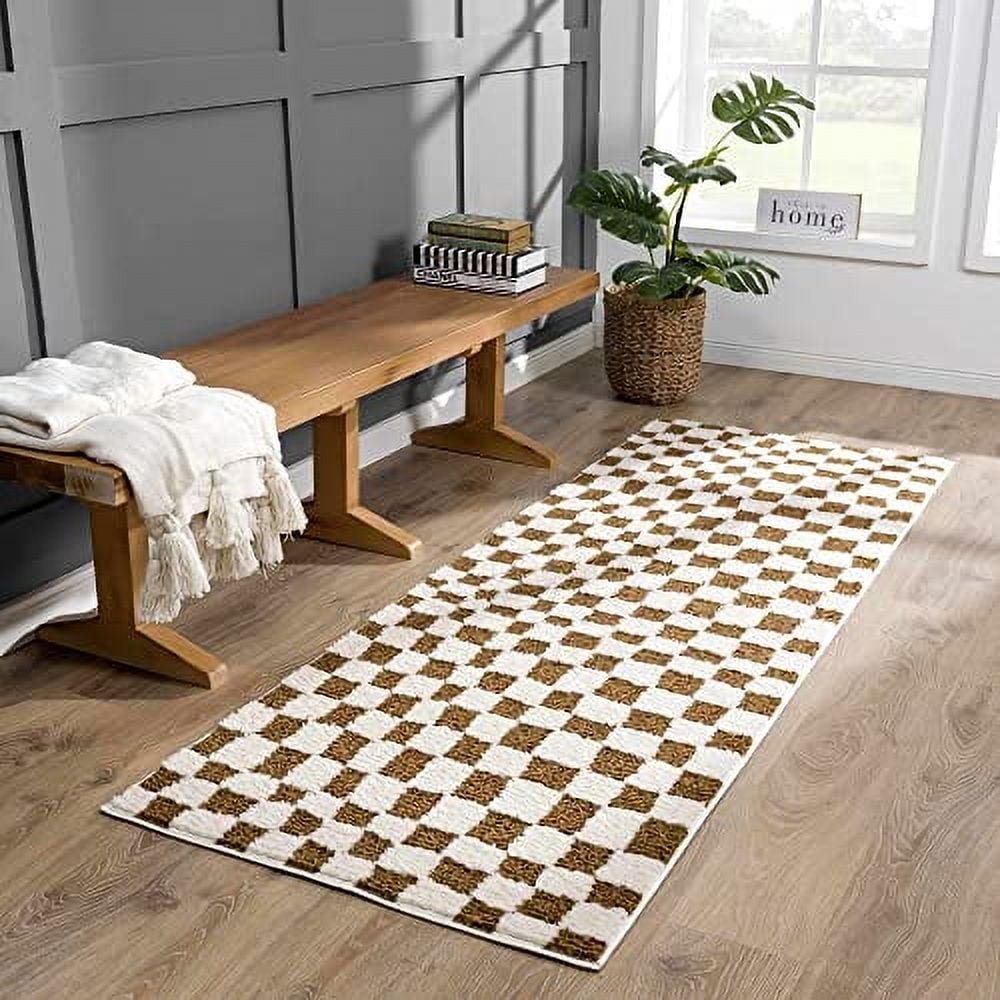Hauteloom Lajos Contemporary Checkered Runner Rug - Modern Geometric ...