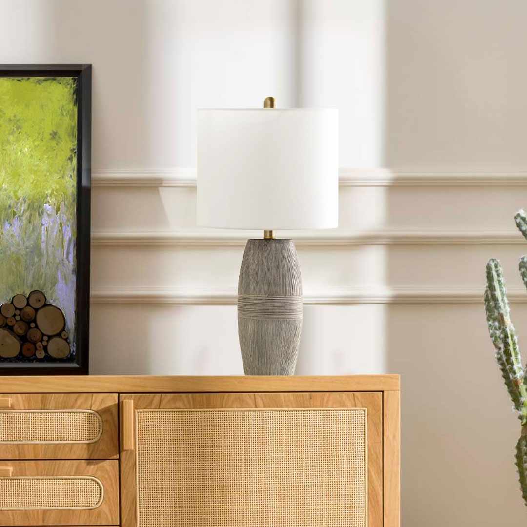 Simple Designs Textured Stucco Curvy Ceramic Table Lamp, Brown ...