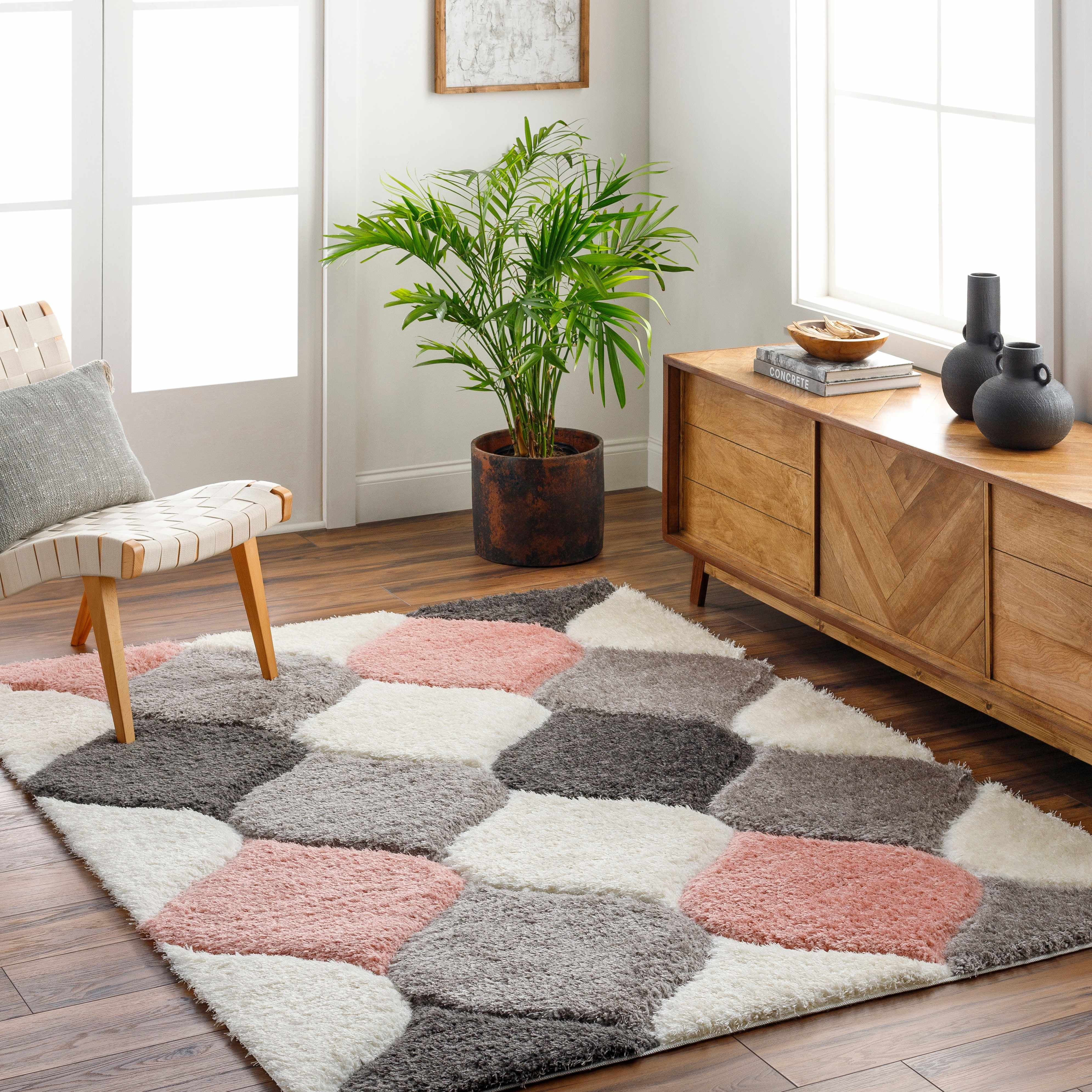Hauteloom Oafe Contemporary Geometric Shag Area Rug - Modern Trellis ...