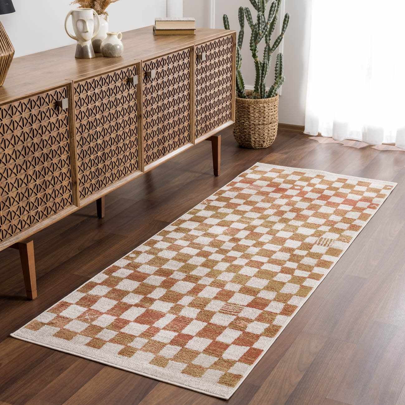 Hauteloom Pertek Modern Checkered Runner Rug - Modern Geometric Carpet ...