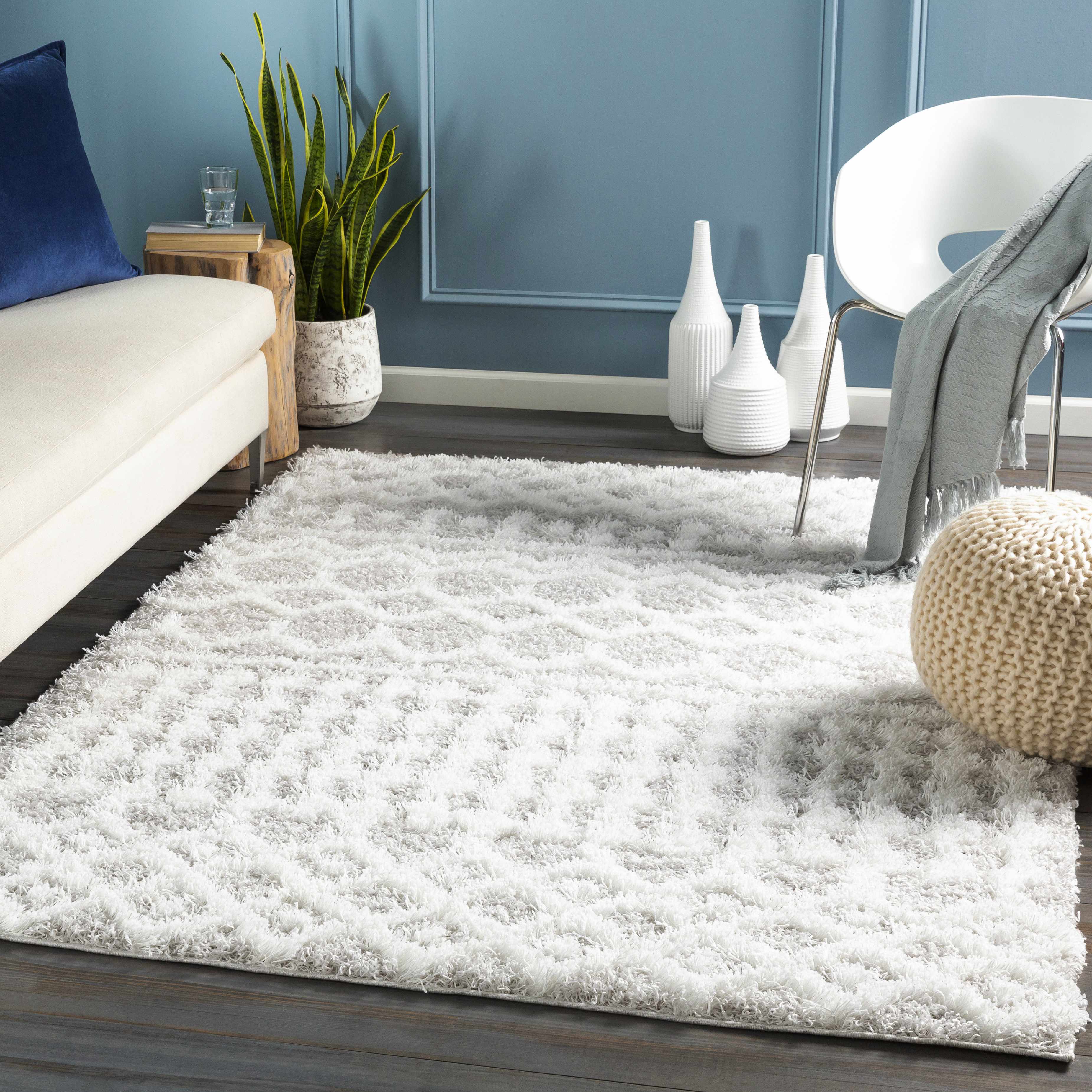 Super Area Rugs, Cozy Plush Gray & White Trellis Shag Rug, 5' x 7' 2 ...