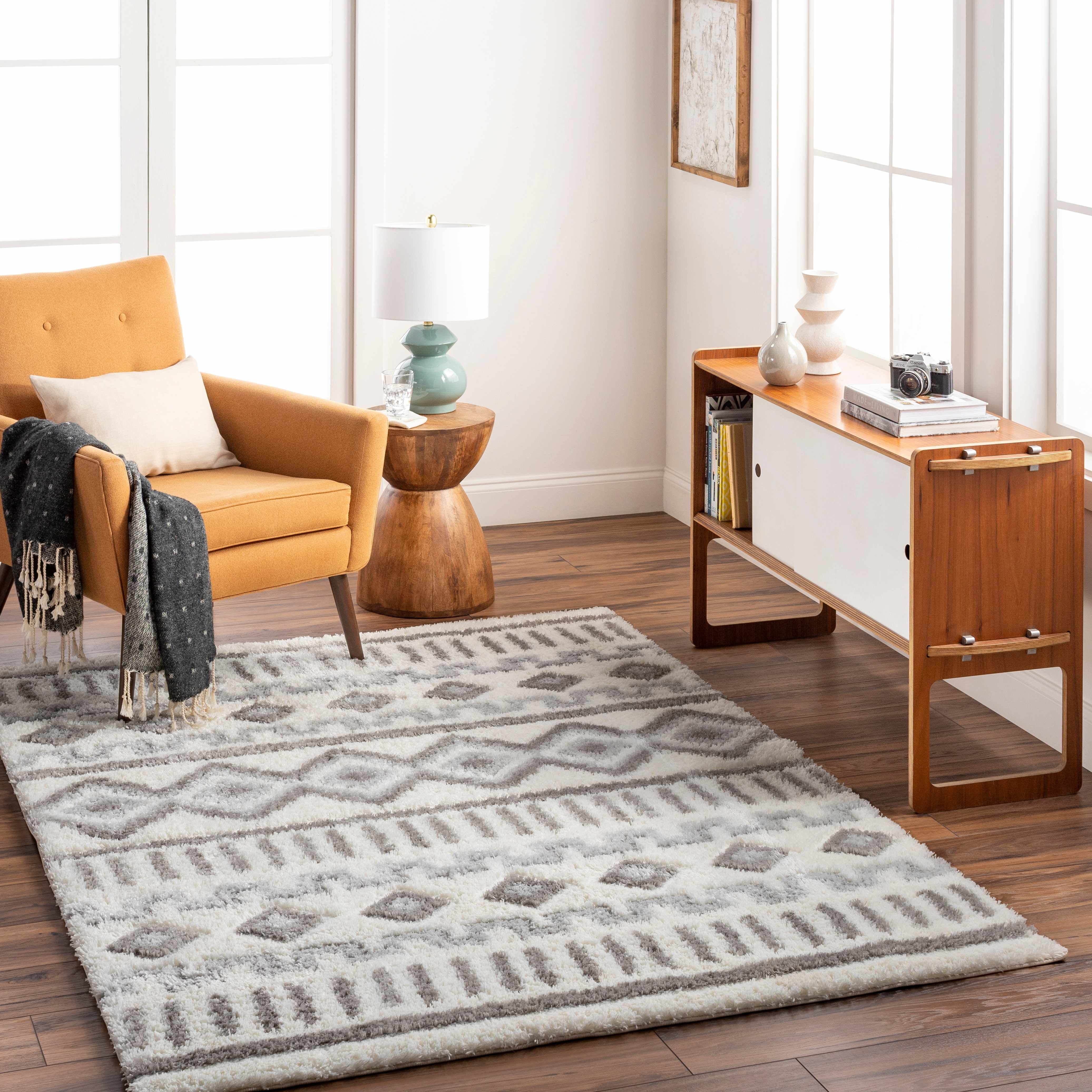 Hauteloom Tevy Living Room, Bedroom Area Rug - Bohemian, Transitional - Plush Pile - Arctic ...