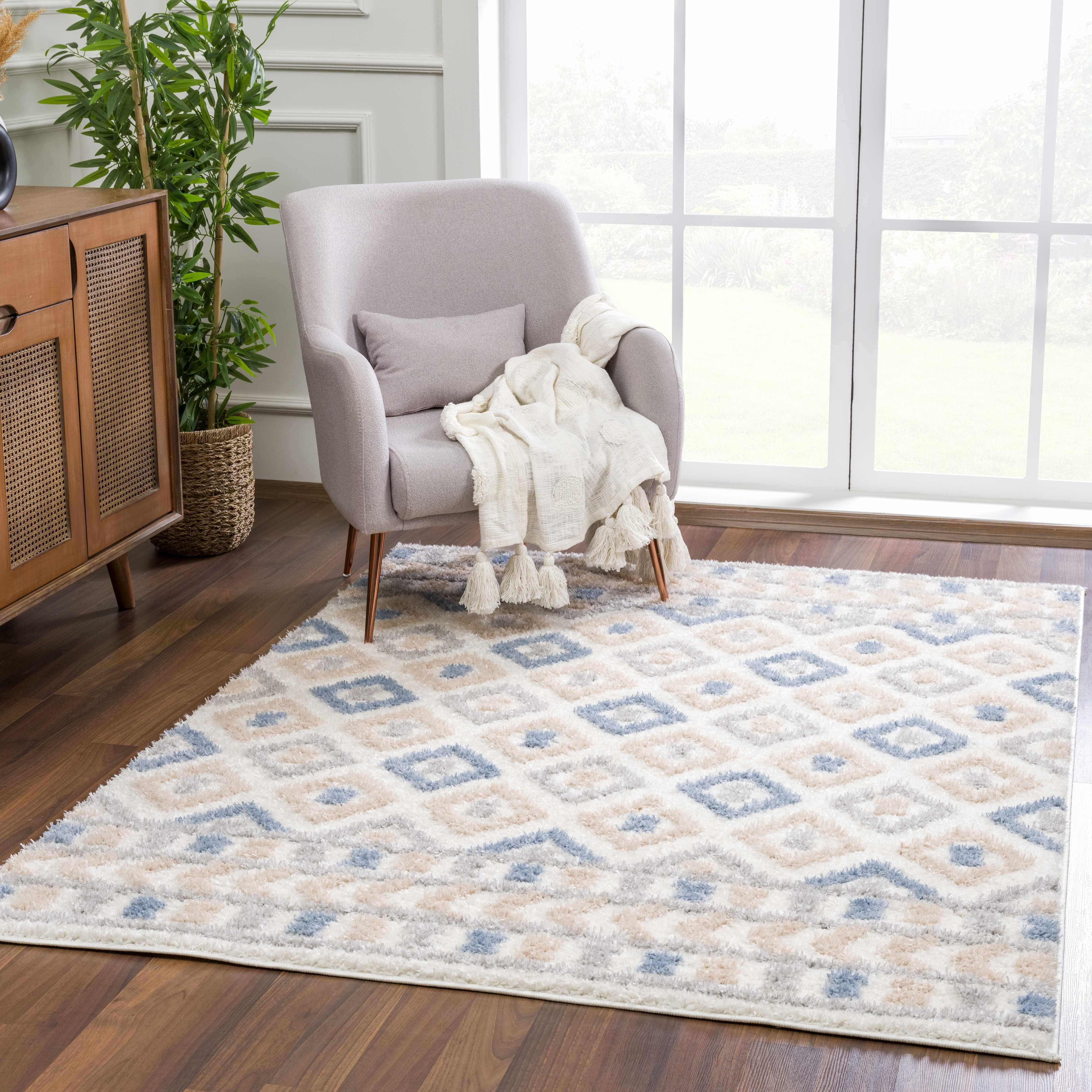 Hauteloom Tilos Moroccan Trellis Farmhouse Shag Area Rug 7'10" x 10 ...