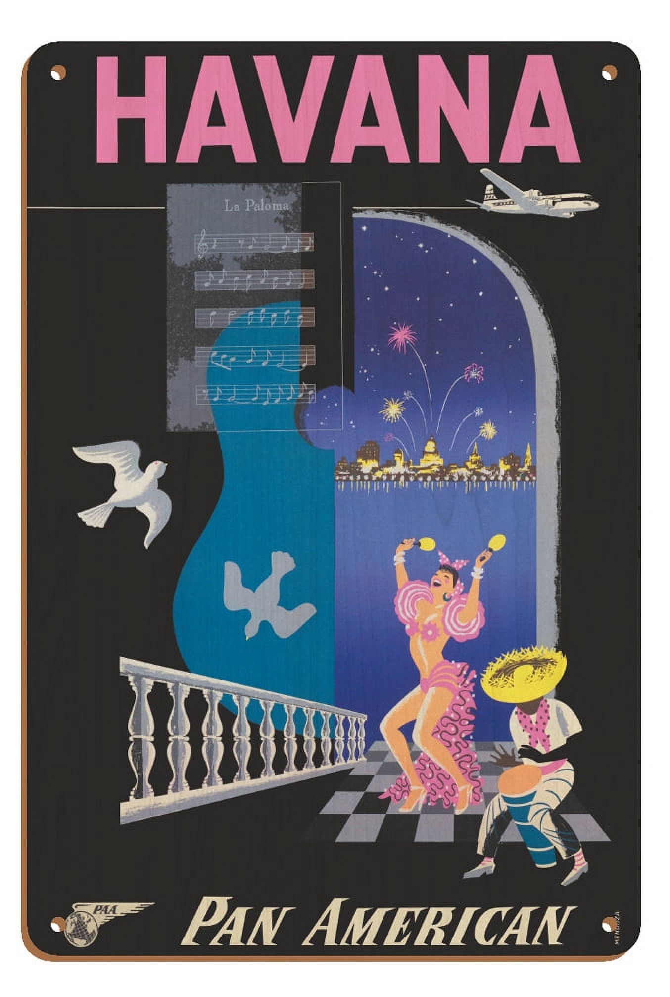 Havana Cuba - Vintage Airline Travel Poster by Mendoza c.1950s - 8 x 12 ...
