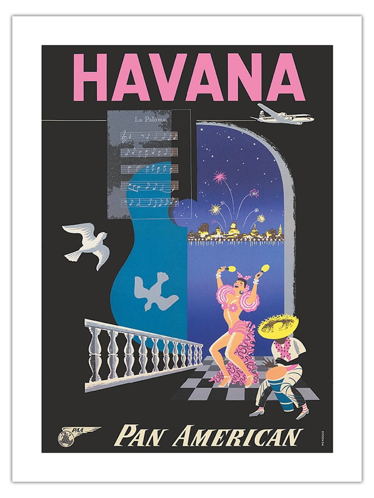 Havana Cuba - Vintage Airline Travel Poster by Mendoza c.1950s - Bamboo ...