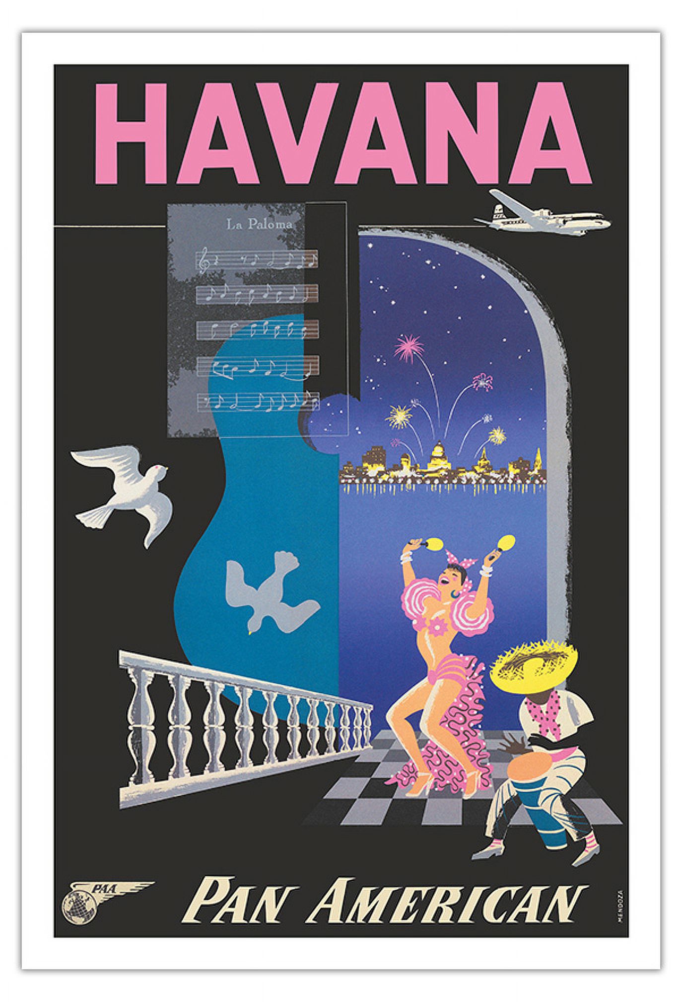 Havana Cuba - Vintage Airline Travel Poster by Mendoza c.1950s - Fine ...