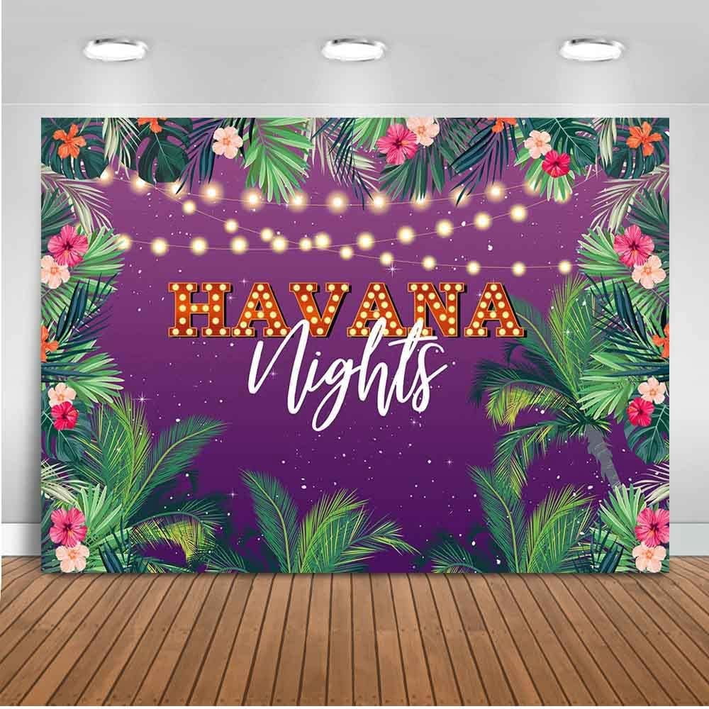 Havana Nights Backdrop Summer Tropical Palm Leaves Glitter Lights Cuban ...