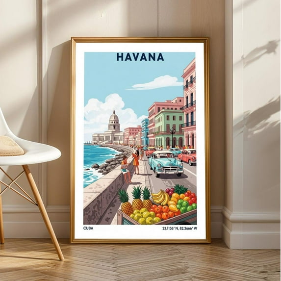 Havana Vintage Cars Poster: Colorful Cuban Street Art, Retro Travel ...