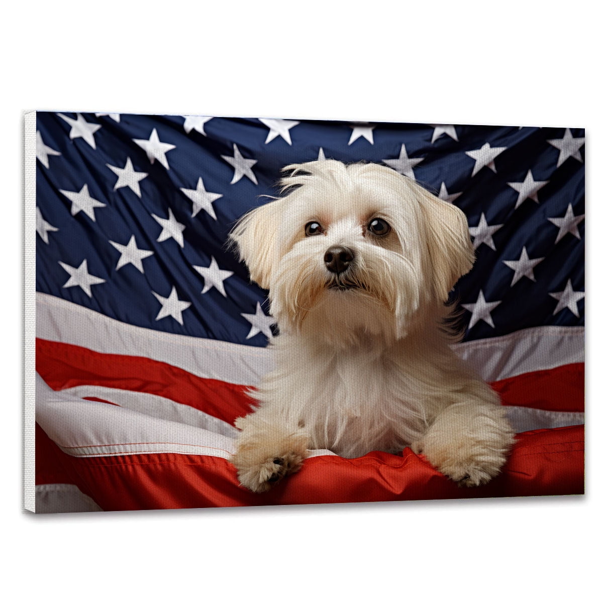 Havanese Dog American Flag Canvas Poster Wall Art Dog Pictures for Wall Decor Red White Blue ...