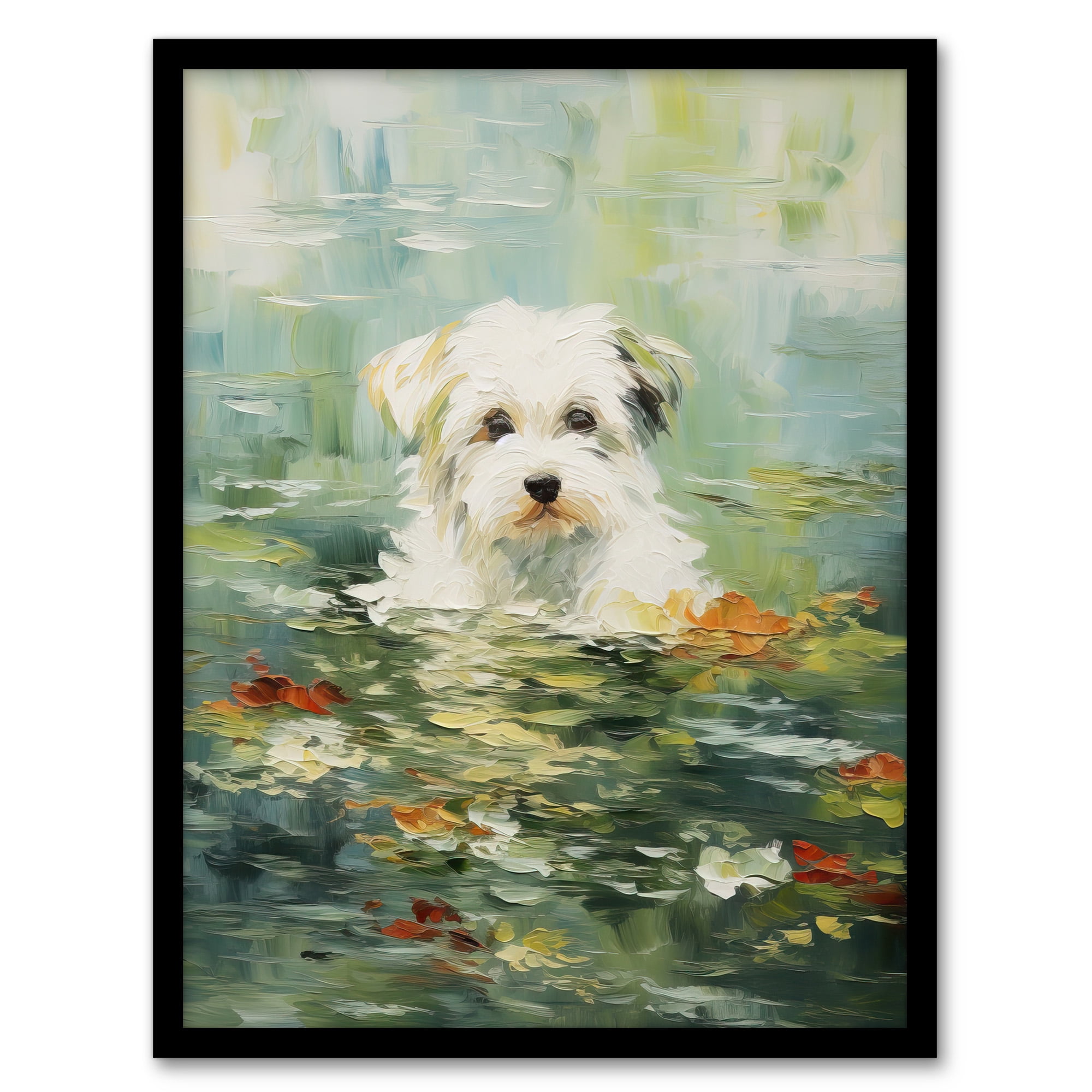 Havanese Dog And Water Lilies Claude Monet Style Oil Painting Art Print ...