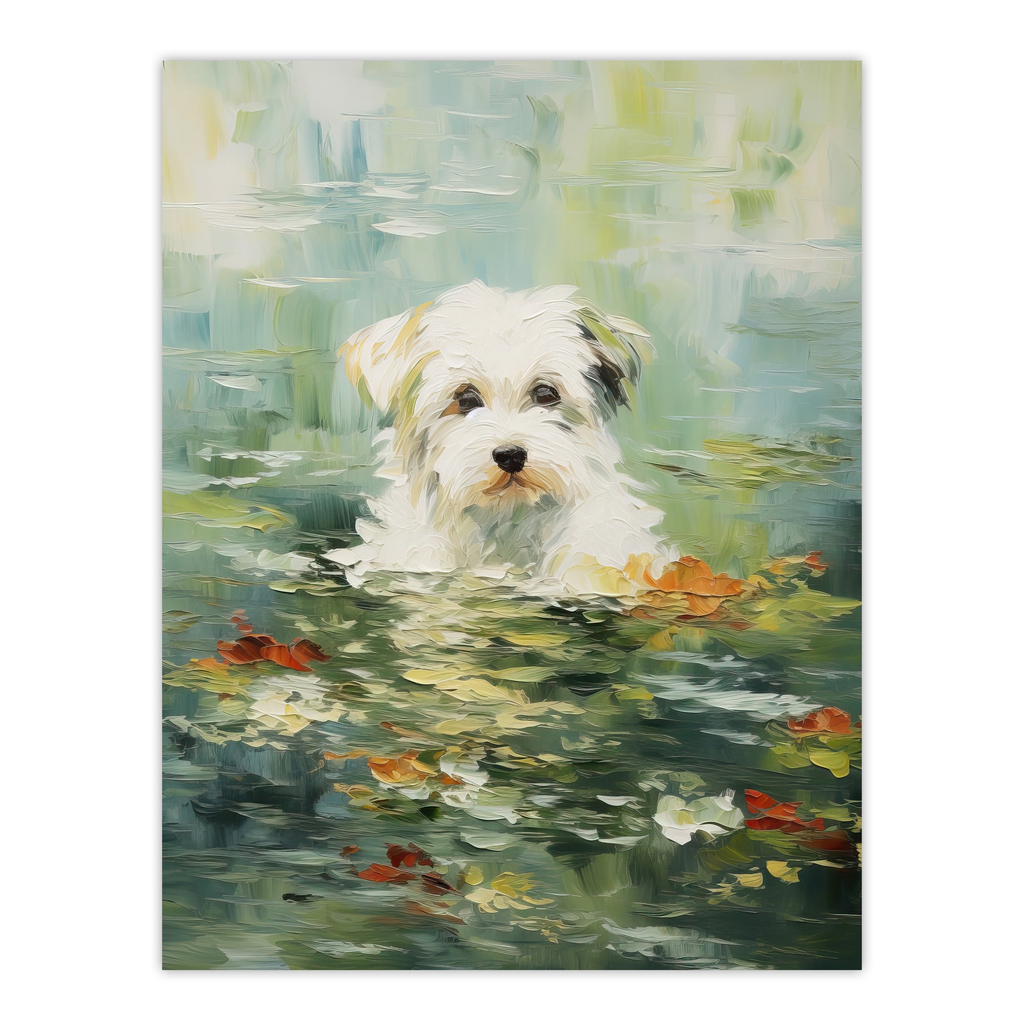 Havanese Dog And Water Lilies Claude Monet Style Oil Painting Unframed ...