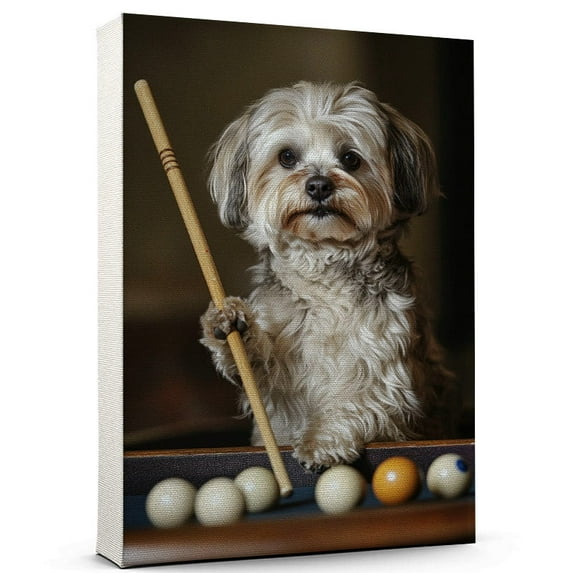 Havanese Dog Playing Billiards Stretched Canvas Size 8x12 – Sports Dog ...