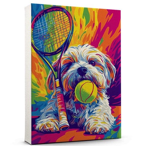 Havanese Dog Playing Tennis Stretched Canvas Size 8x12 – Vintage Style ...