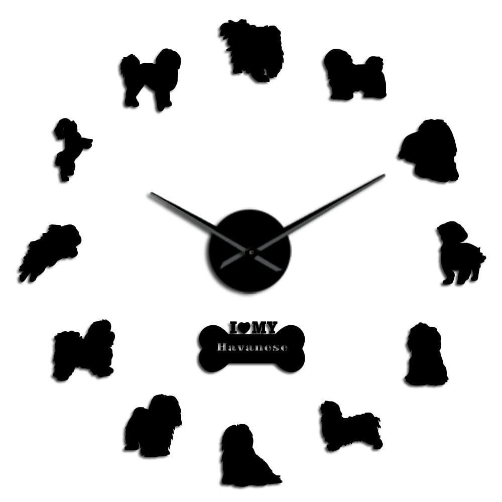 Havanese Dogs Silouette Frameless Wall Clock Stickers, DIY Modern ...
