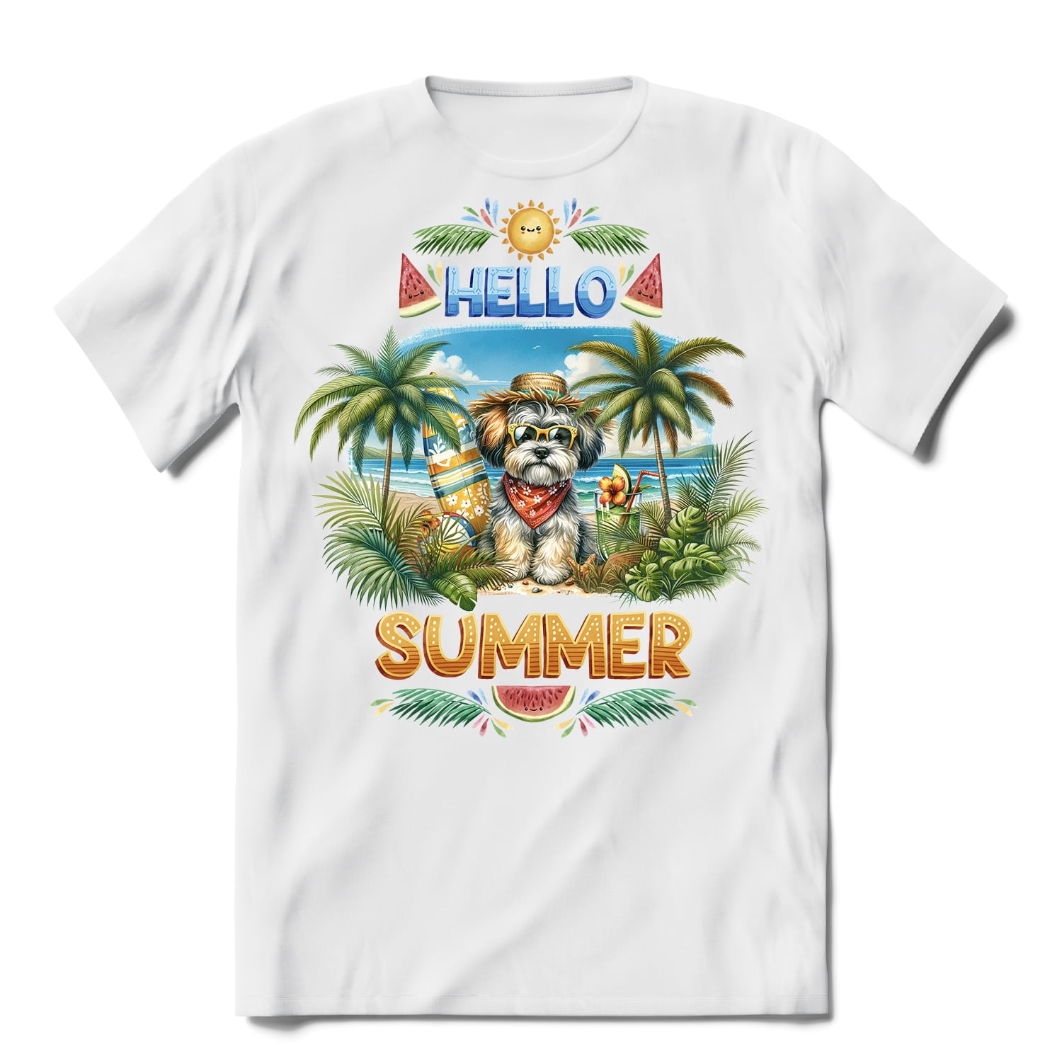 Havanese Hello Summer with Sunglasses and Surfboard Tropical Vibes ...