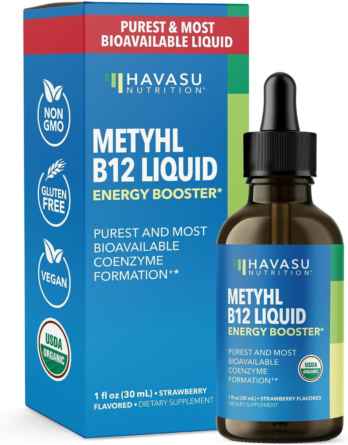 Havasu Nutrition Methylcobalamin Vitamin B12 Liquid Drops, Strawberry ...