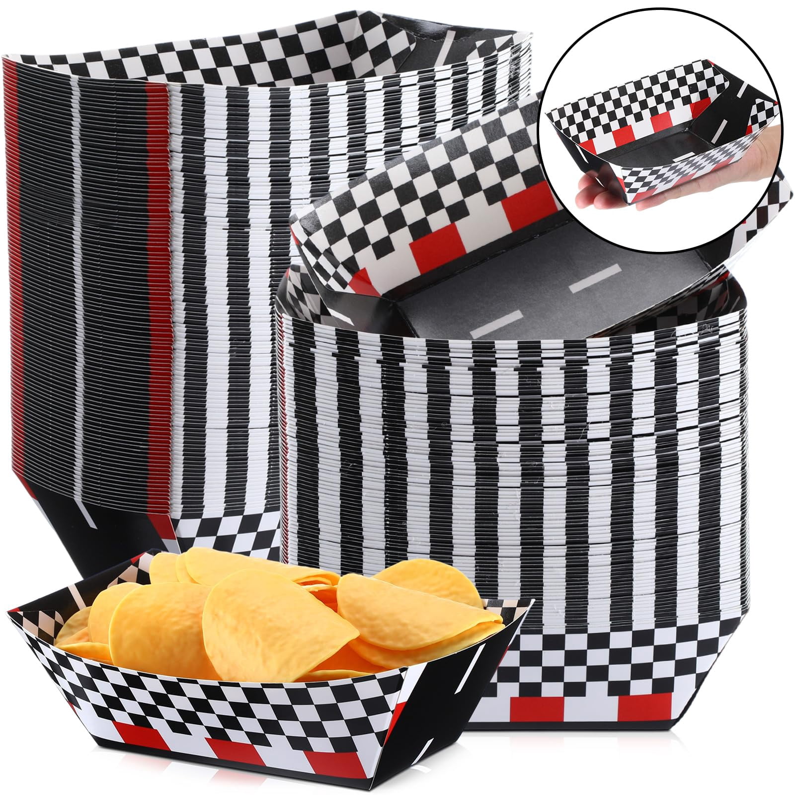 Havawish 100 Pcs Racing Paper Food Trays Checkered Nacho Trays ...