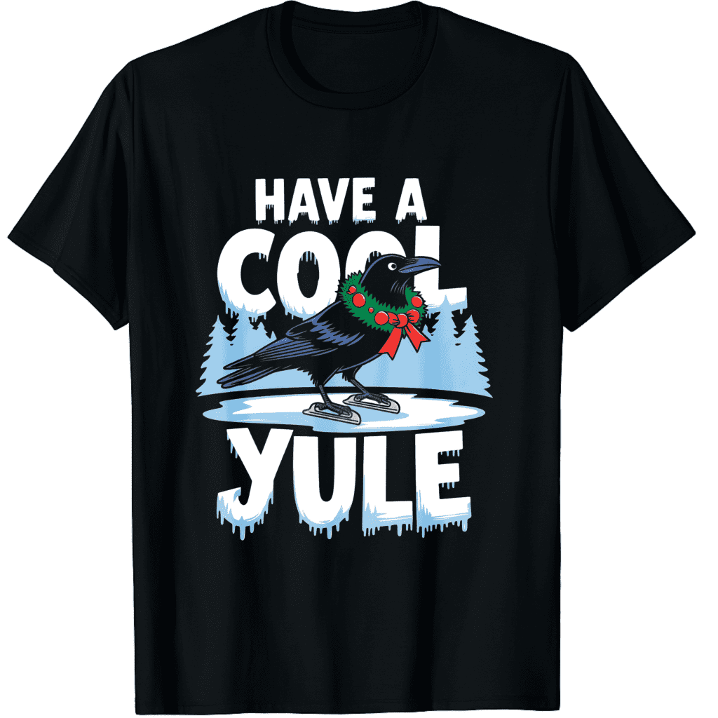 Have A Cool Yule Black Crow Ice Skating Christmas Holiday Short Sleeve ...