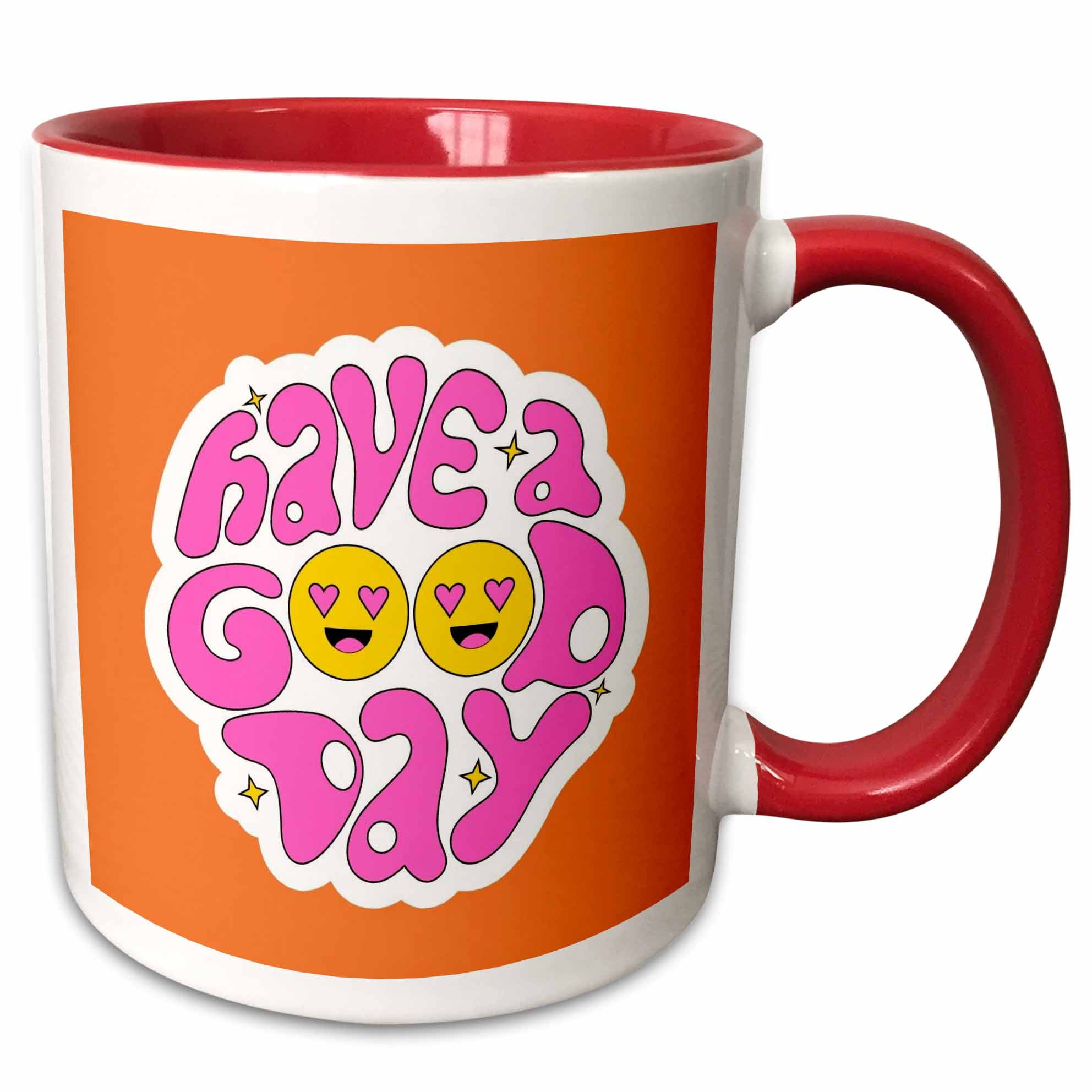 3drose, Have a Good Day Emoji Heart Eyes Room Decor, 11oz Two-tone Red ...