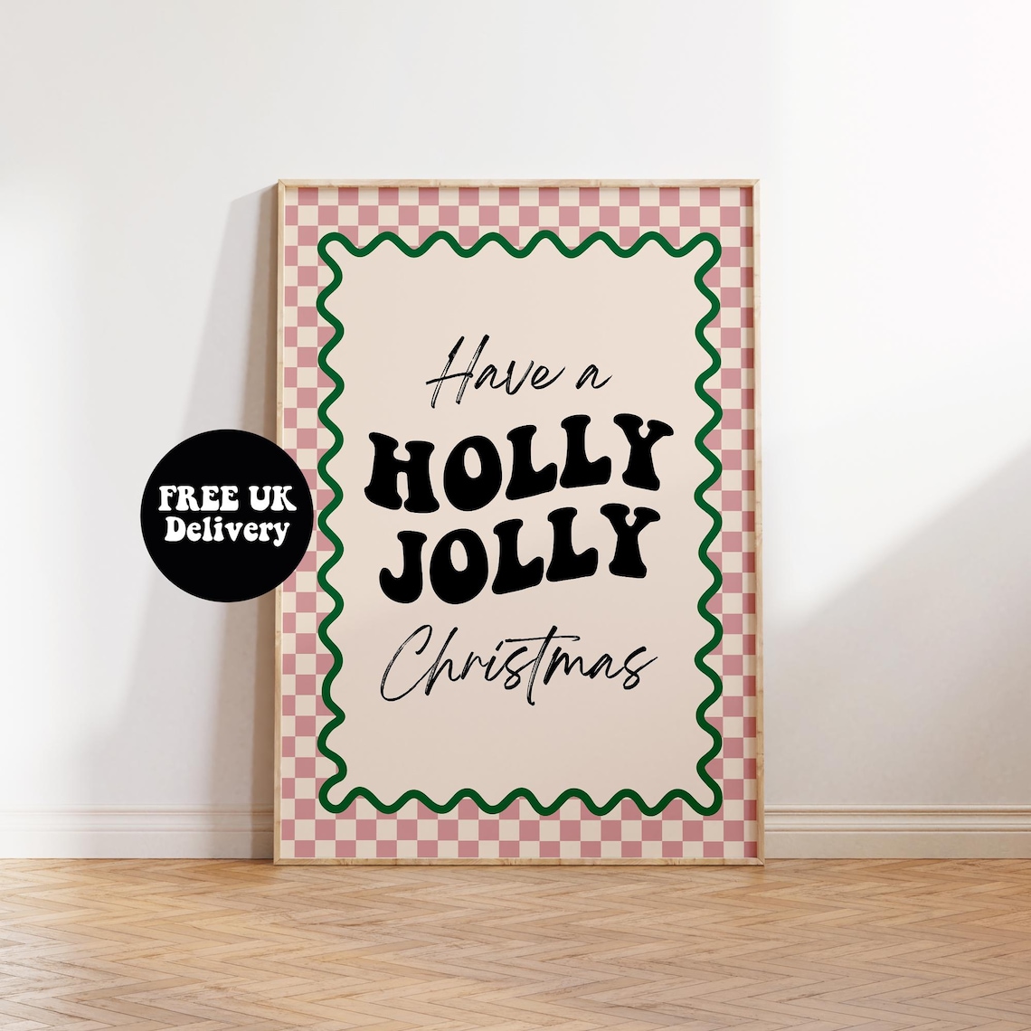 Have A Holly Jolly Poster, Gallery Decor, Retro Checkerboard Art Poster ...