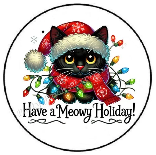 Have A Meowy Holiday Christmas Cat Stickers Party Favors Phone Decal ...