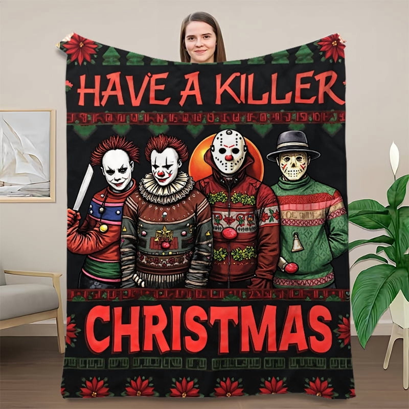 'Have A Killer Christmas' Horror Movie Throw Blanket, Soft Flannel ...