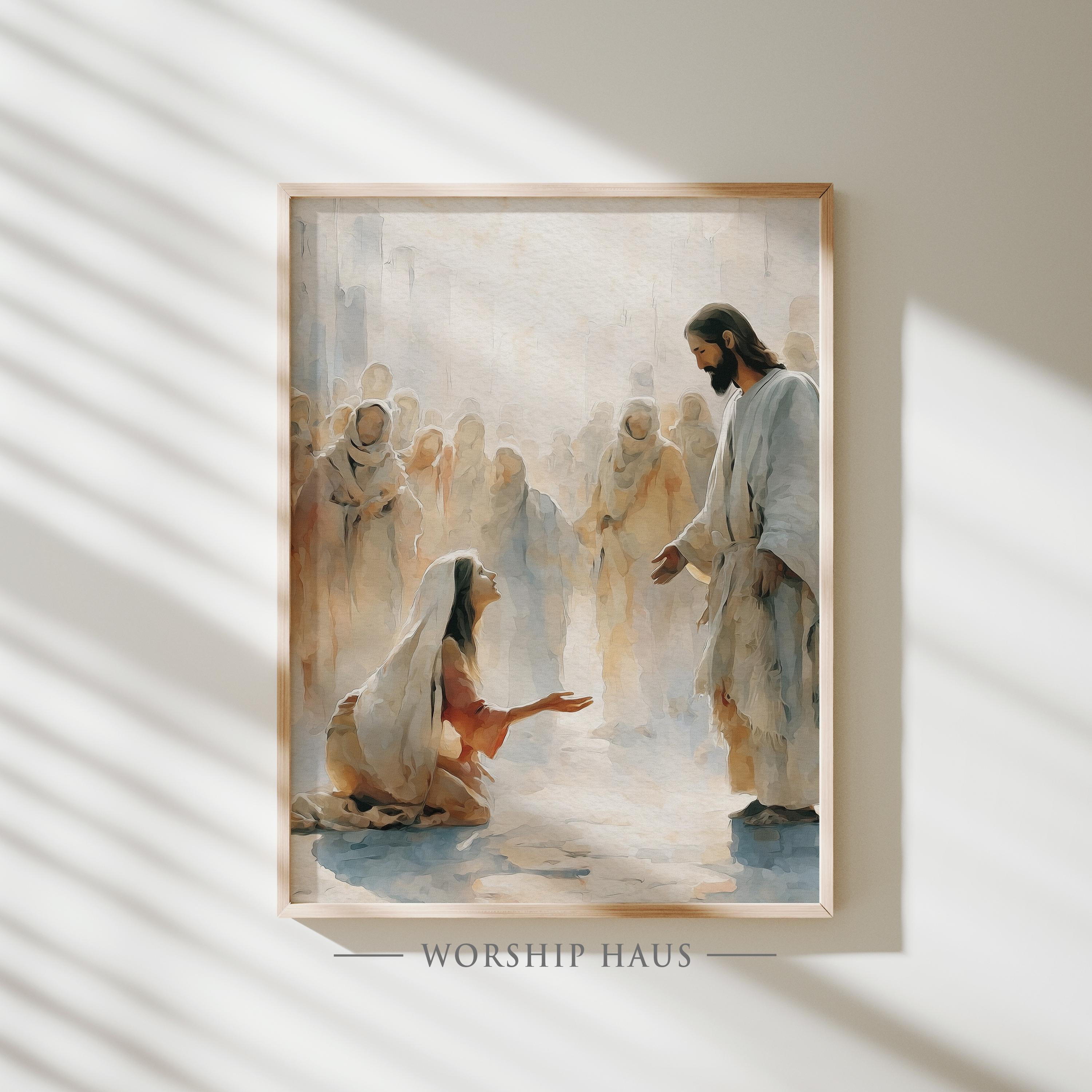 Have Mercy Lord Christian Wall Art Woman Kneeling Before Jesus Healing ...