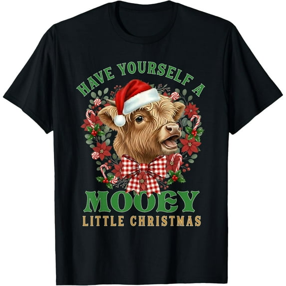 Have Yourself A Mooey Little Christmas Highland Cow Santa T-Shirt ...