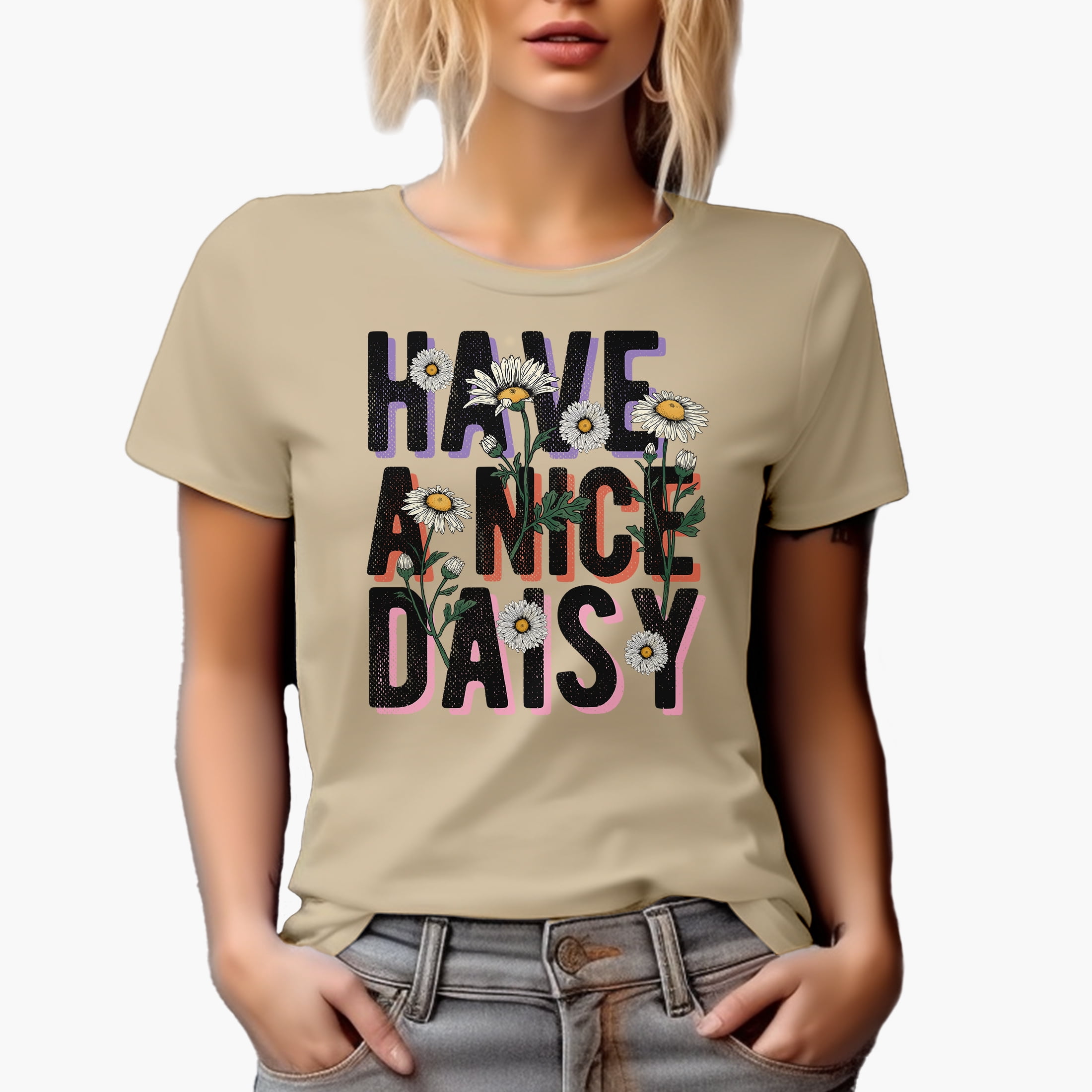 Have a Nice Daisy Pun Quote with Daisies Art Merch Gift, Tan T-Shirt ...