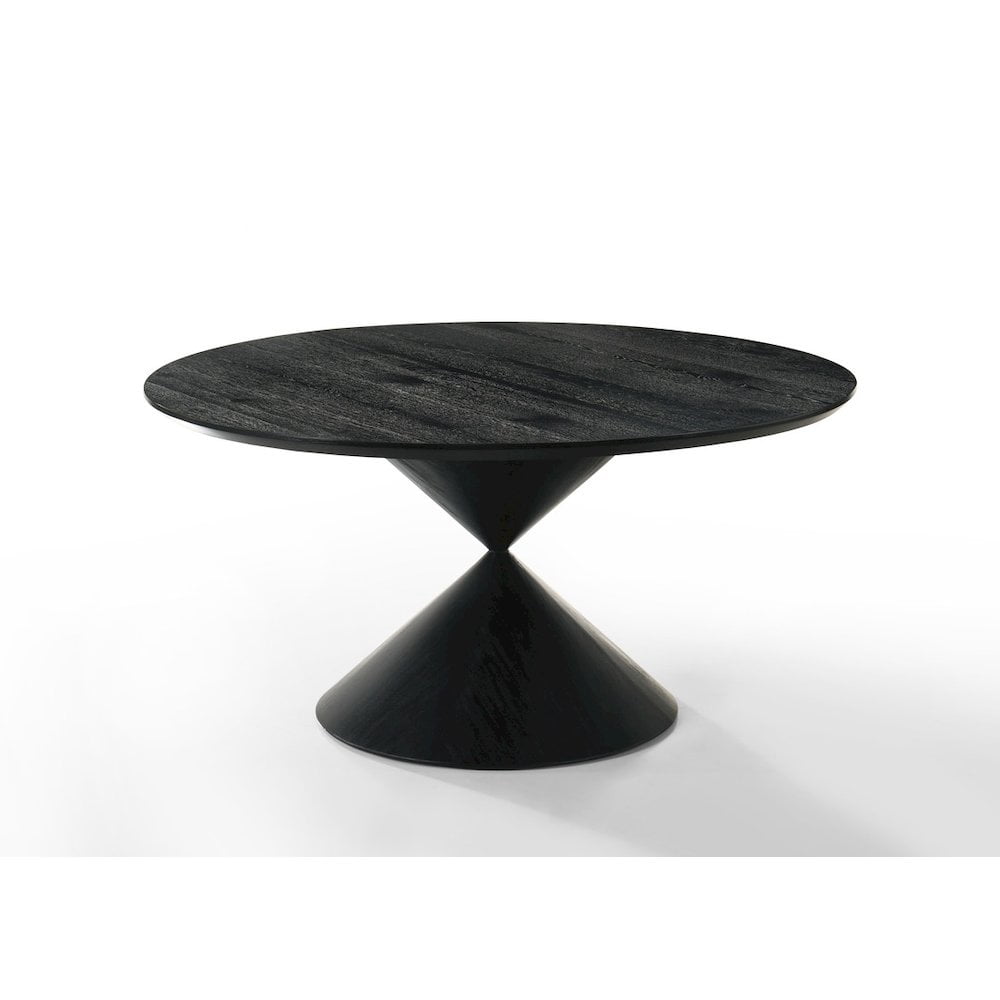 Haven 59" Round Ebony Black Pedestal Wooden Dining Table with Hourglass ...