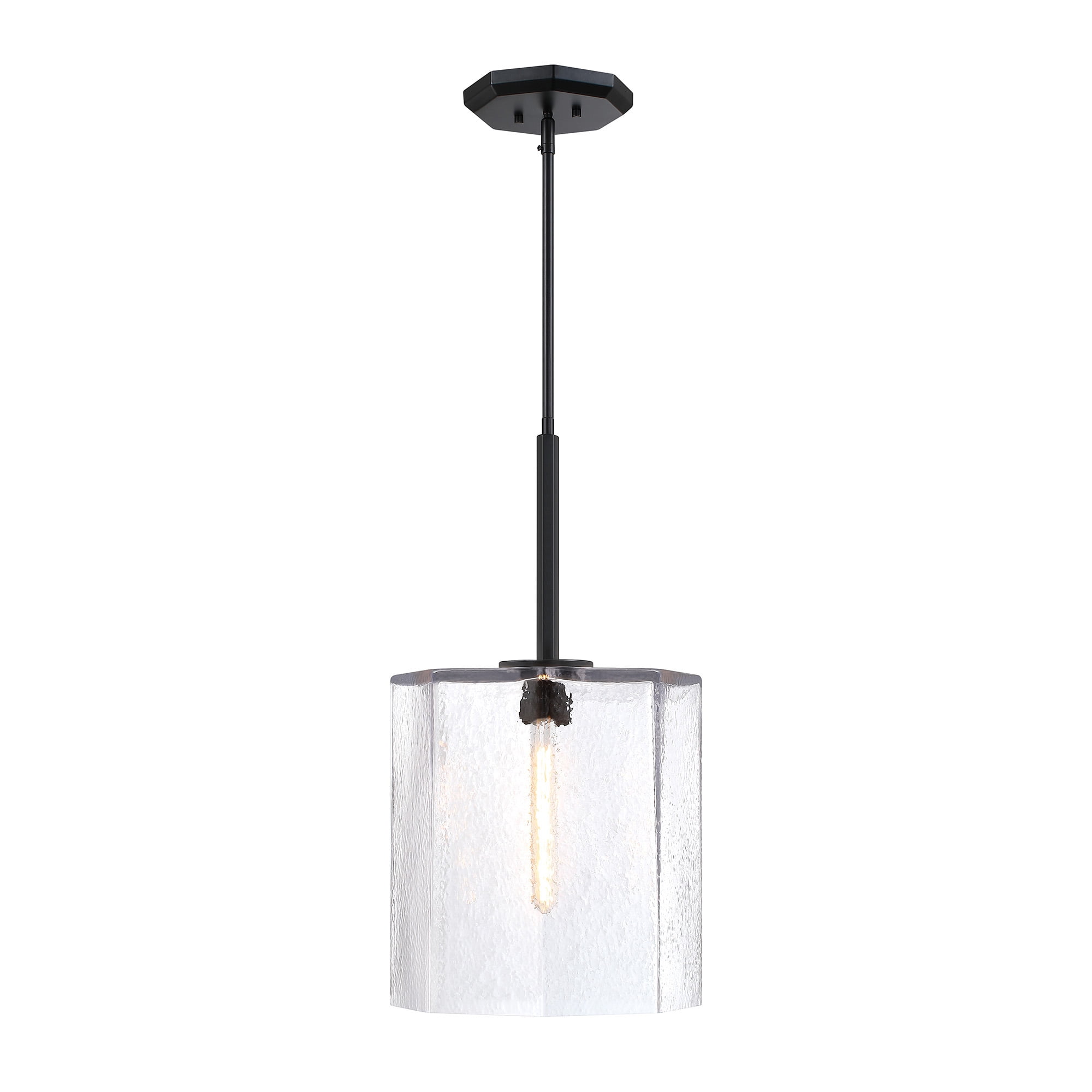Haven 60 Watt 1-Light Matte Black Geometric Pendant Light with Clear ...