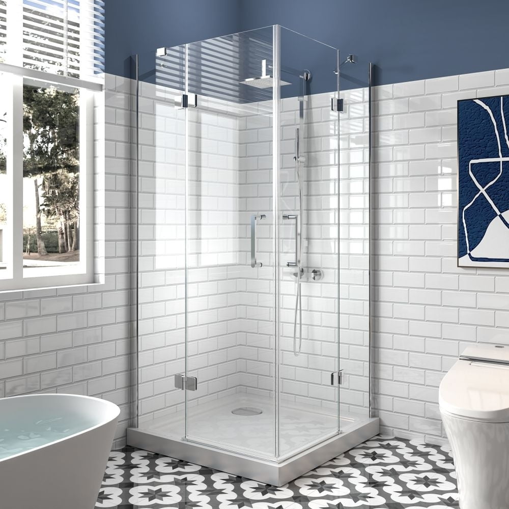 Haven Corner Shower Enclosure 36x36 6mm Clear Glass Pivot Door Chrome ...