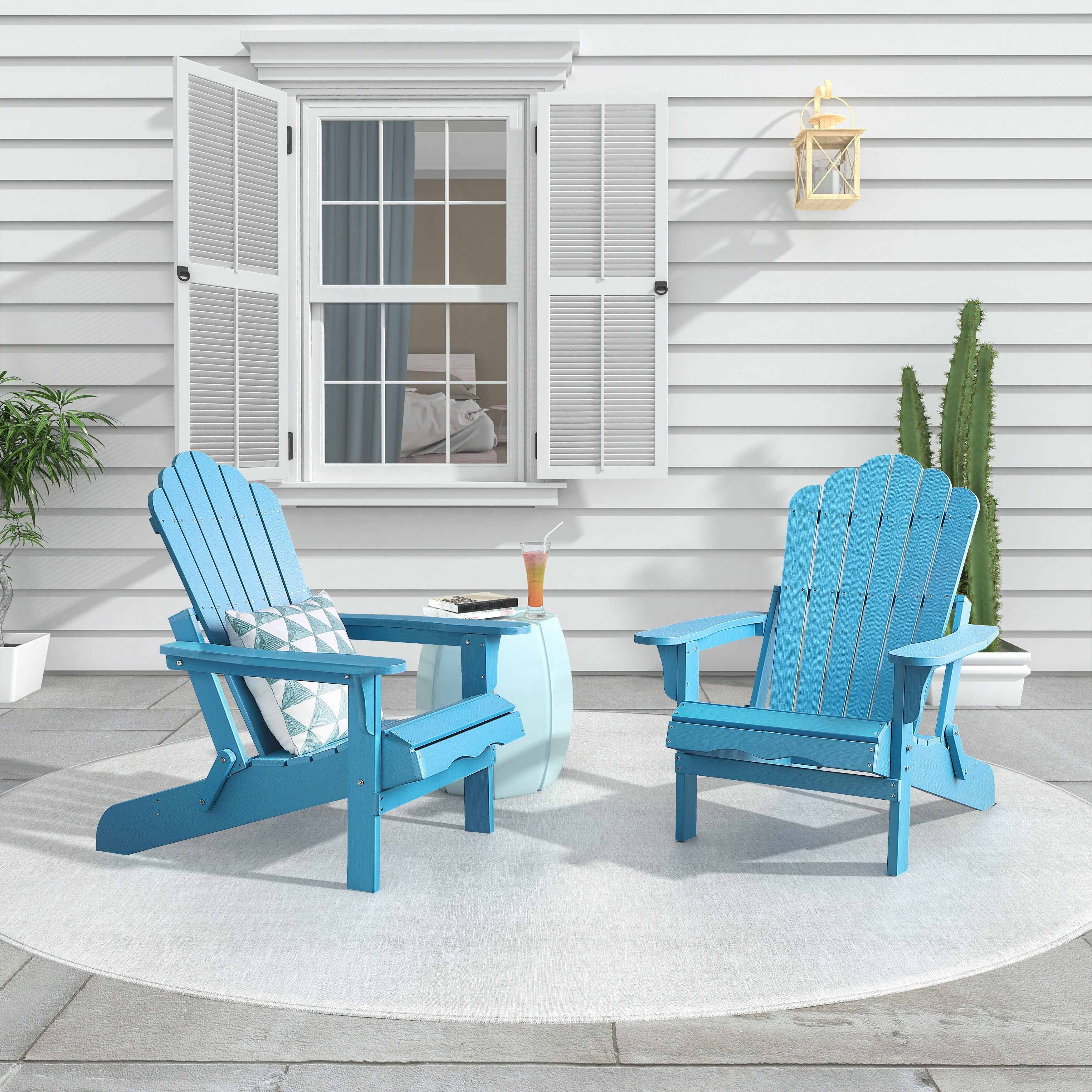 Haven Poly Resin Plastic Folding Adirondack Chair Set of 2 Turquoise Blue Walmart