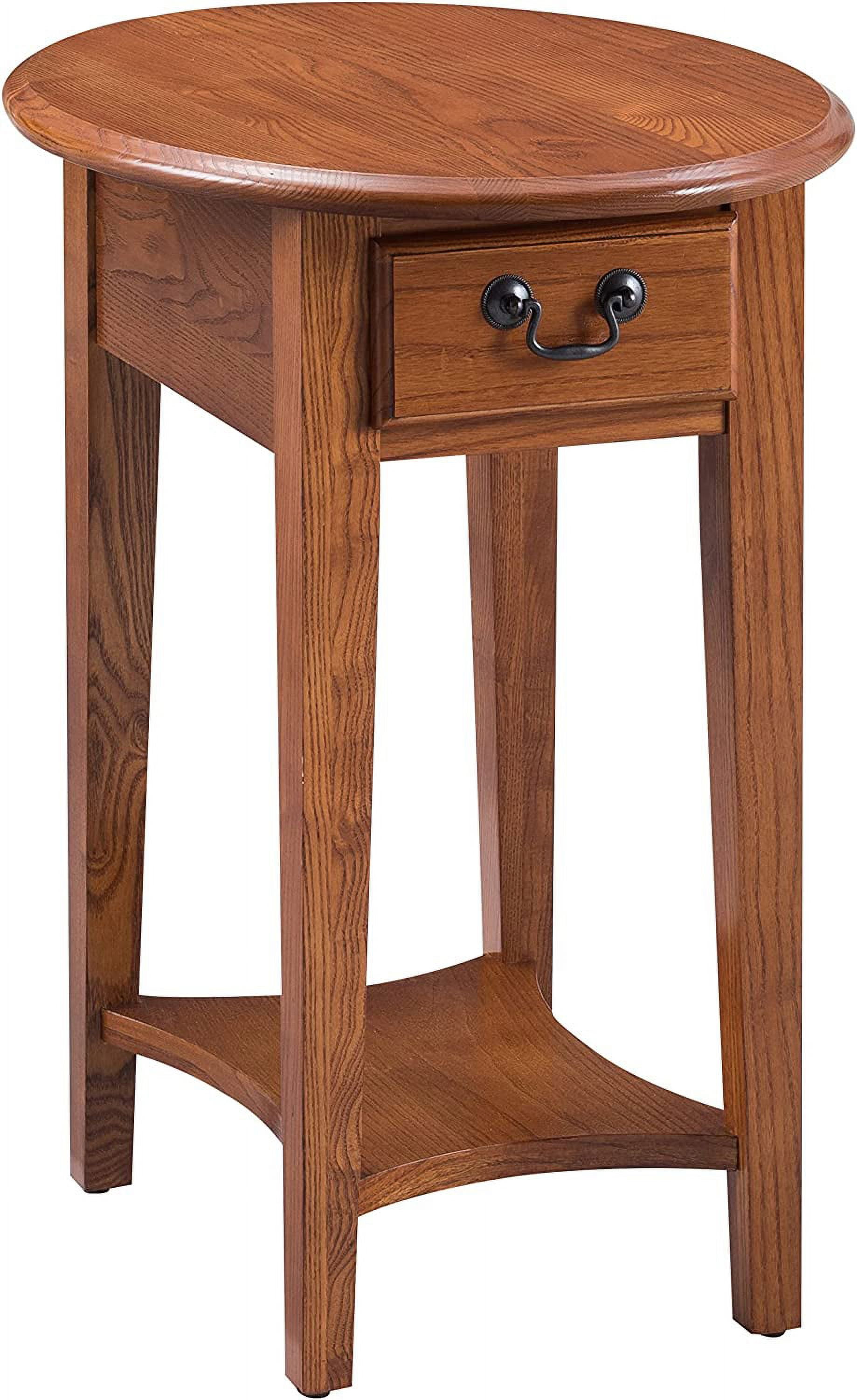 Haven Ridge Solid Wood Oval Side Table with Drawer and Shelf, Medium ...