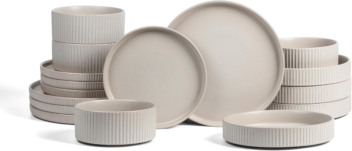 Haven Stoneware 16-Piece Dinnerware Set, Plates and Bowls Sets for 4 ...