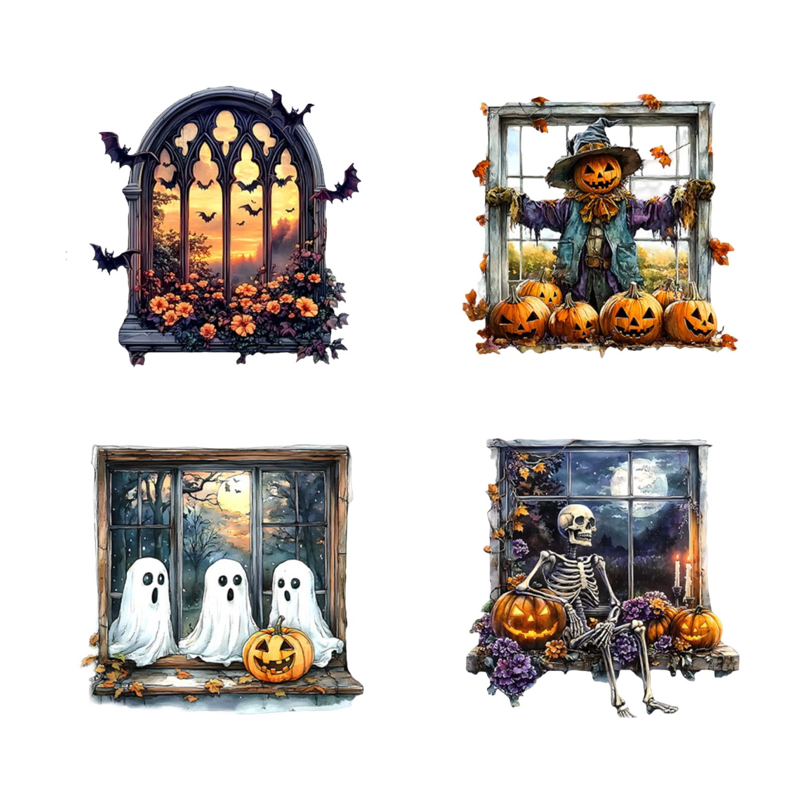 HavenCo Halloween Gothic Window Wall Decals, Removable Bat Flower ...