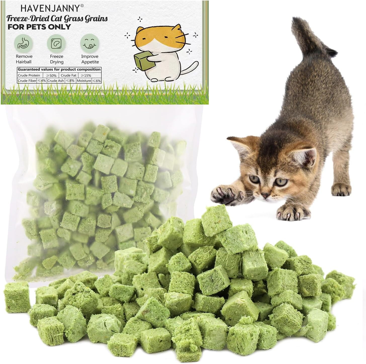 HavenJanny 60g Freeze-Dried Cat Grass Chew Sticks, Teeth Cleaner ...