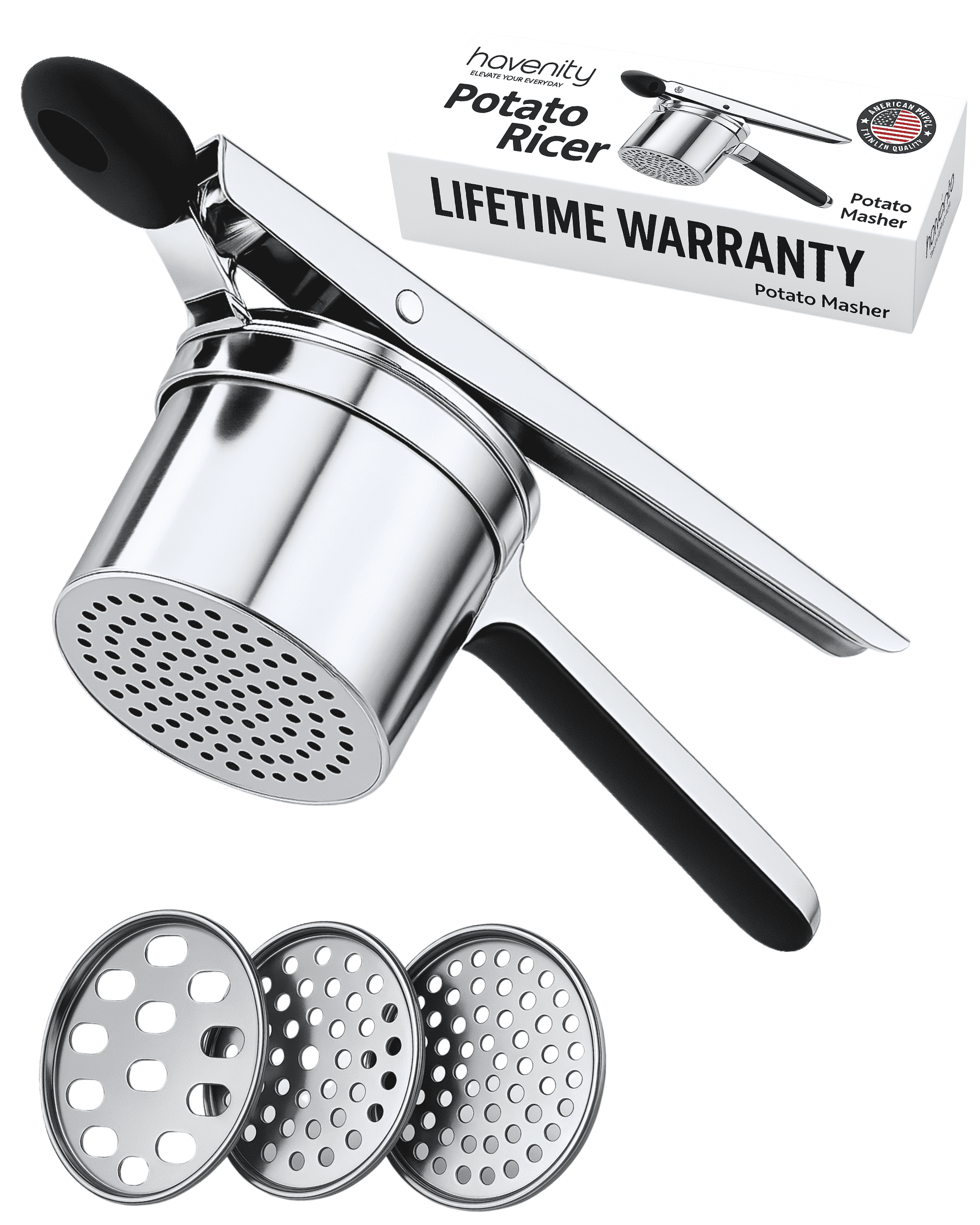 Havenity 15oz Stainless Steel Potato Ricer, Heavy Duty Masher with 3 ...