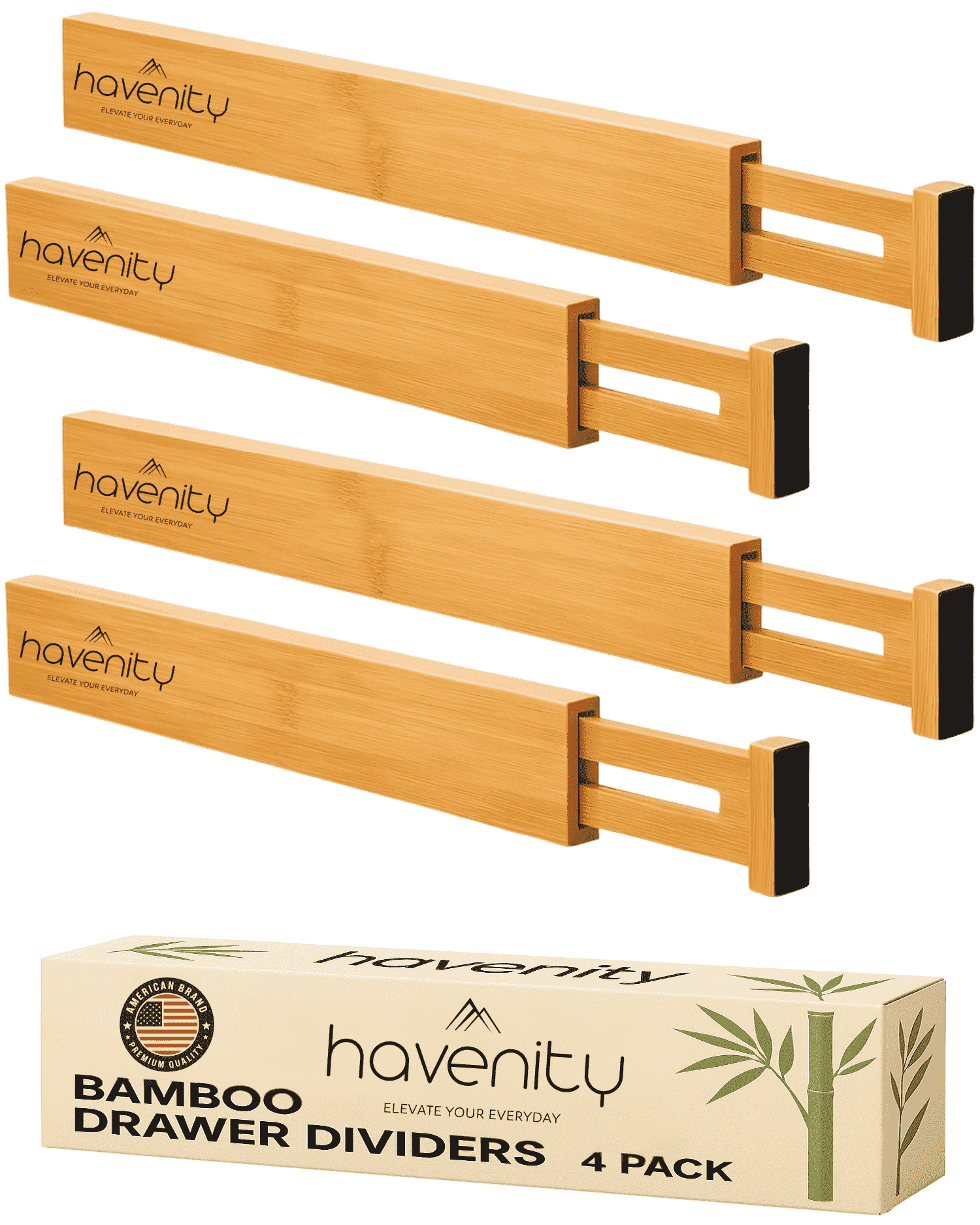 Havenity Bamboo Expandable Drawer Dividers 4 Pack, 14" To 19", Natural ...