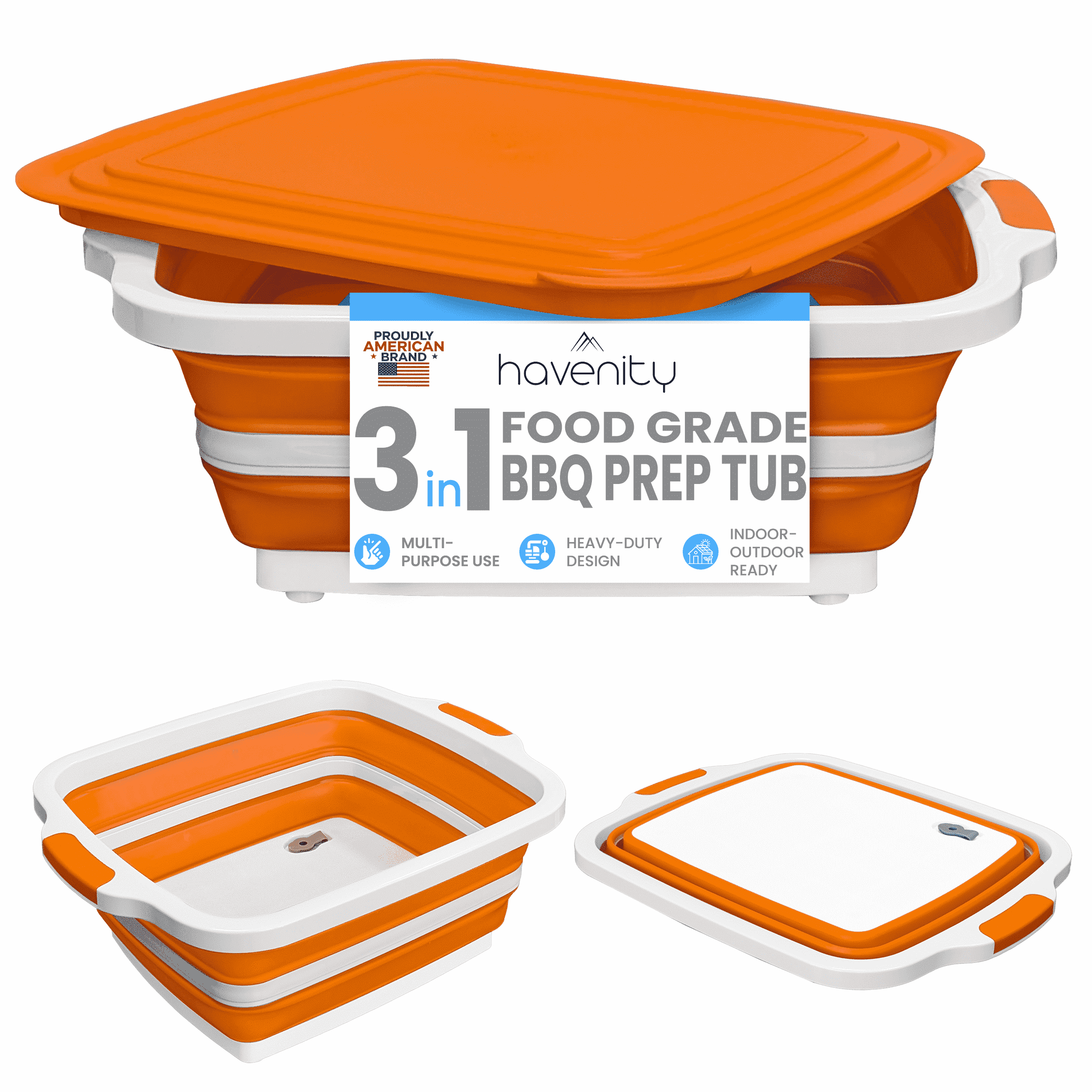 Havenity Collapsible BBQ Prep Tub 8L For Meal Prep, Marinating, Food ...