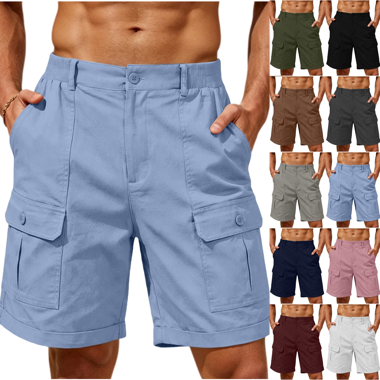 Havenre Cargo Shorts for Men Lightweight Button Elastic High Waist ...