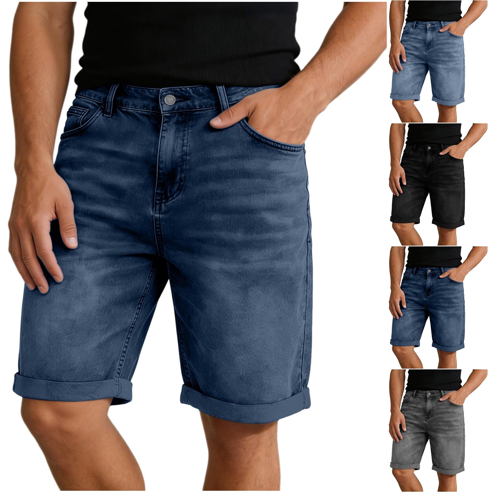 Havenre Mens Jean Shorts Casual Slim Fit Denim Shorts Stretch Skinny ...
