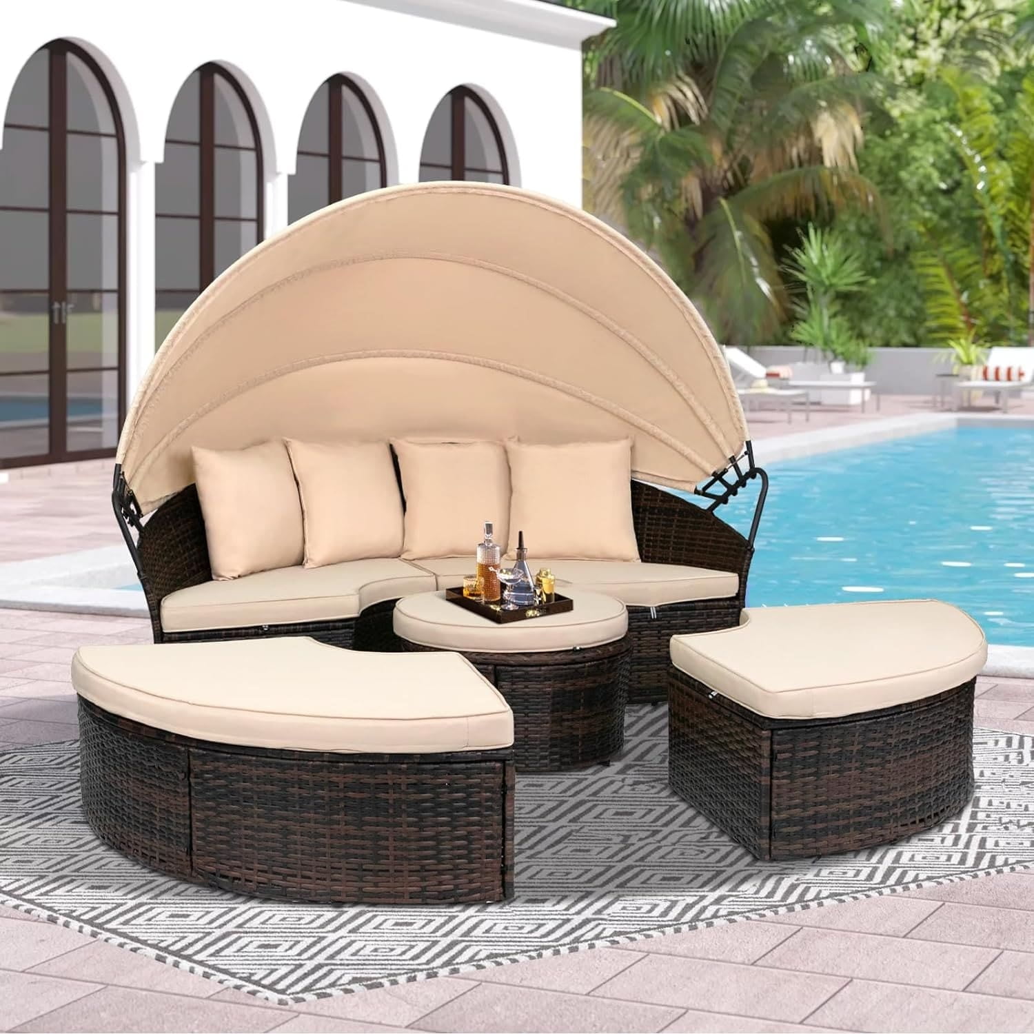 Havenside Home Nuon 5-piece Outdoor Wicker Patio Canopy Daybed Set ...