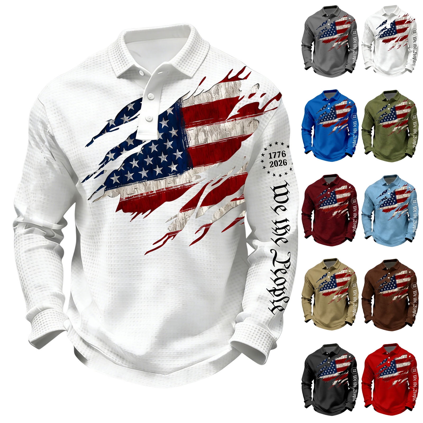 Havenx 250th Anniversary National Flag Print Shirt for Men Waffle Long ...