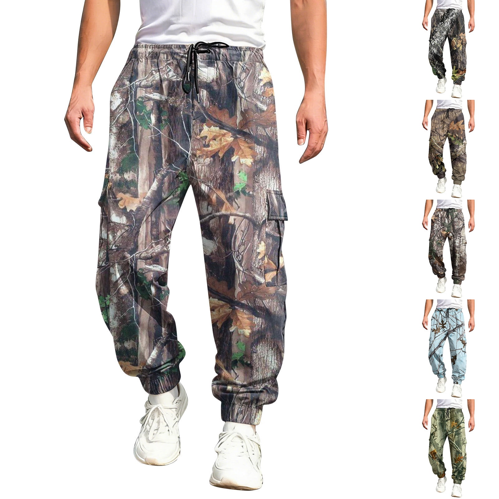 Havenx Baggy Camo Cargo Pants For Men Maple Leaf Print Drawstring Waist