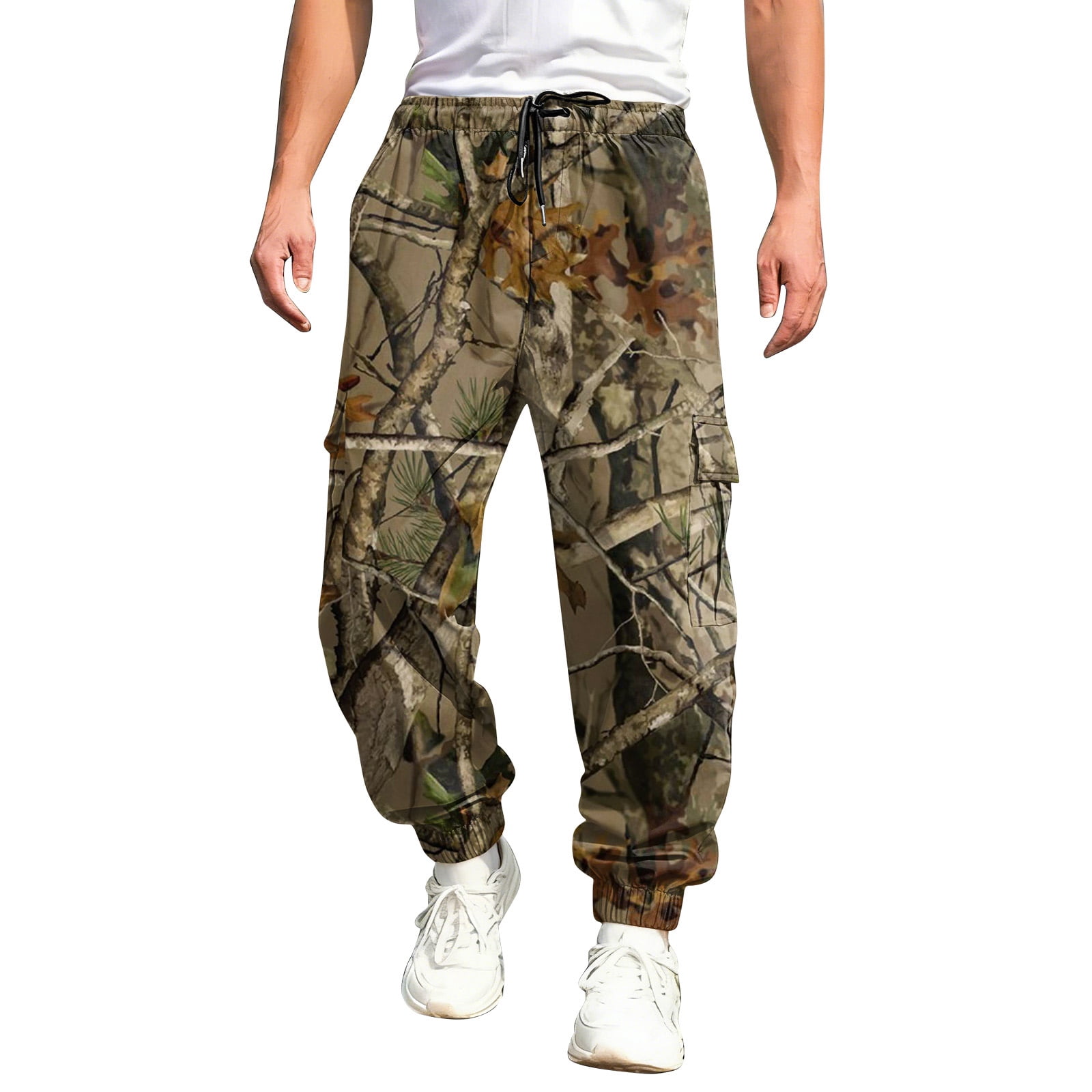 Havenx Camo Cargo Pants for Men Maple Leaf Print Drawstring Waist ...