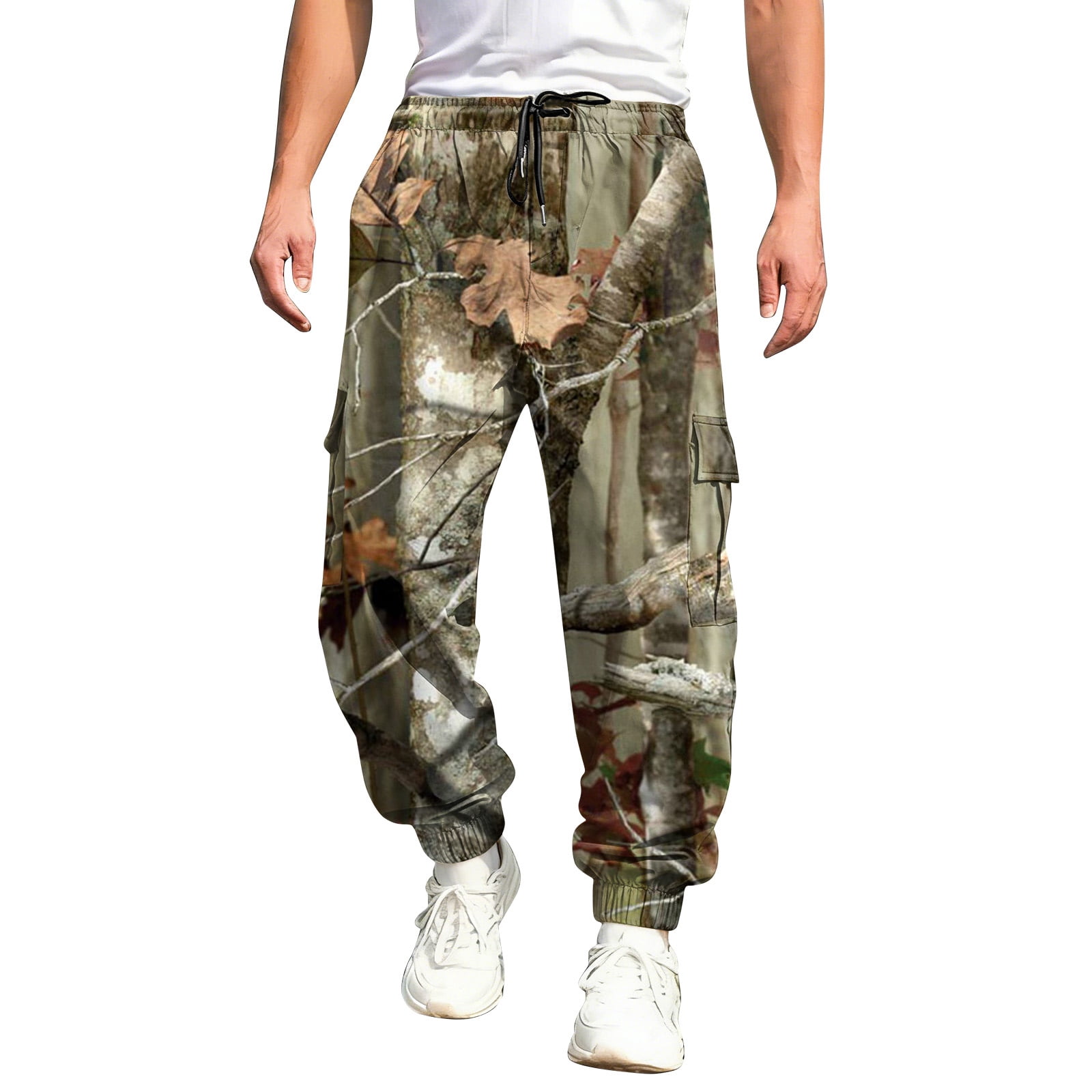 Havenx Camo Cargo Pants for Men Maple Leaf Print Elastic Waist Tapered ...